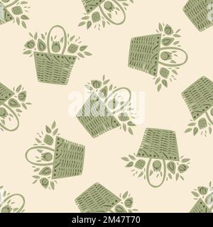 Natural allotment floral vector pattern. Seamless garden growing floral ...