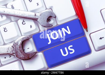 Text showing inspiration Join Us. Internet Concept Register in ...