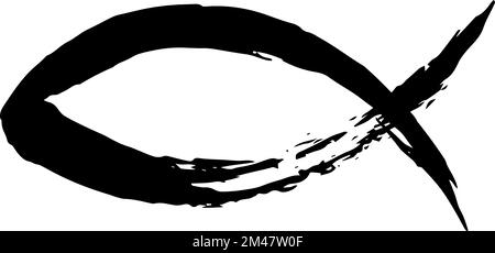 Fish symbol hand painted with ink brush, christian religious faith ...