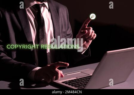 Conceptual caption Copyright Regulations. Word for body of law that ...