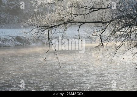 Fog rising over river Nore, Thomastown, Co. Kilkenny, Ireland Stock ...