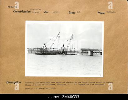 Unloading Steel Box-girders from Barges For Placement. Original caption ...