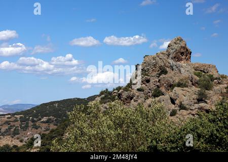 Rocky outcrop on Ligonas walking trail. Lesbos island, Northern Aegean ...