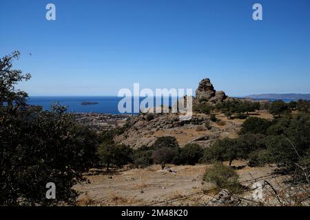 Rocky outcrop on Ligonas walking trail. Lesbos island, Northern Aegean ...
