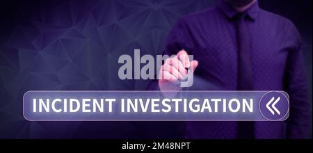 Text caption presenting Incident Investigation. Business showcase responsible for the integrity ...