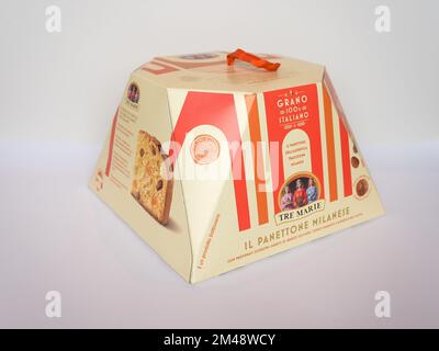MILAN, ITALY - CIRCA DECEMBER 2022: Tre Marie Milanese panettone ...
