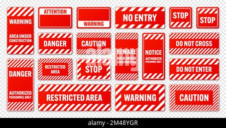 Various red warning signs with diagonal lines. Attention, danger or ...