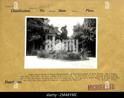 Statue of Roger Conant, the first settler in Salem, Salem Common, Salem ...