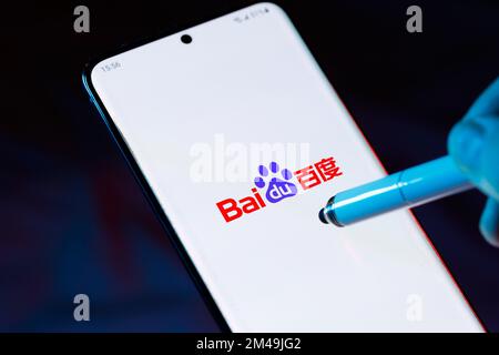 Logo of Baidu 百度 on a smartphone. Baidu is a Chinese Internet and AI ...