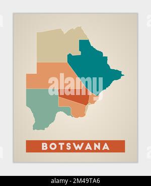 Botswana map. Country poster with regions. Shape of Botswana with ...
