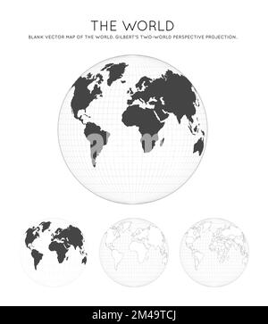 Vector world map. Gilbert's two-world perspective projection. Plain ...