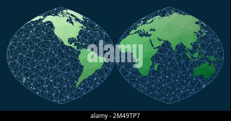 Abstract map of world network. Interrupted Homolosine projection. World ...