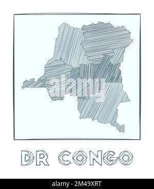 Sketch map of Congo. Grayscale hand-drawn map of the country. Filled ...