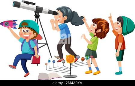 Kids observing through telescope illustration Stock Vector Image & Art ...