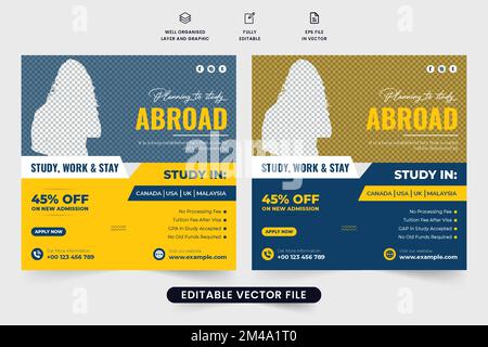 Study abroad social media post set vector with creative shapes. Modern ...