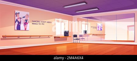 Ballet dancing studio, empty dance class interior with wooden floor ...