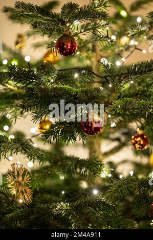 Rottweil, Germany. 19th Dec, 2022. Christmas decorations hanging on a ...