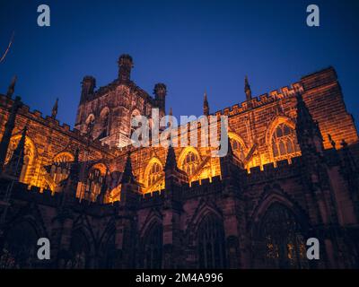 Chester Cathedral at night illuminated Stock Photo - Alamy
