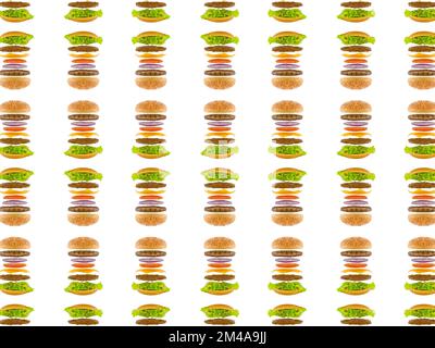 burger fast food on plates on white background texture, pattern Stock ...