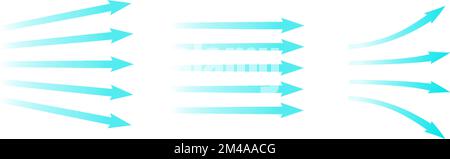 Air flow. Set of blue arrows showing direction of air movement. Wind direction arrows. Blue cold ...