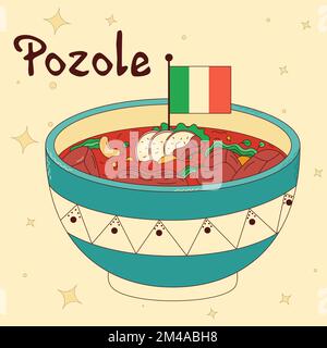 Cartoon Pozole Mexican soup vector illustration. Traditional Mexican ...