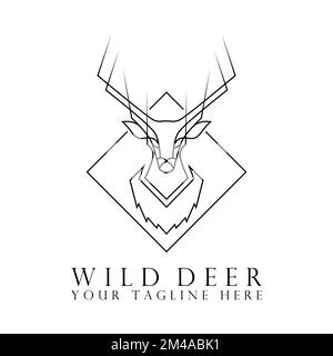 sharp horn deer forest modern line minimal logo design icon ...