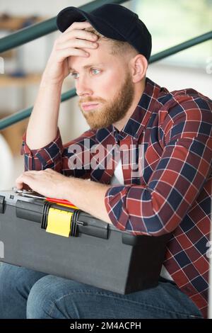 Upset Sad Construction Worker. Unhappy Foreman Contractor Stock Photo ...