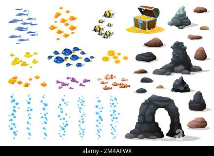 Underwater sea landscape, arcade game ocean level. Cartoon vector ...