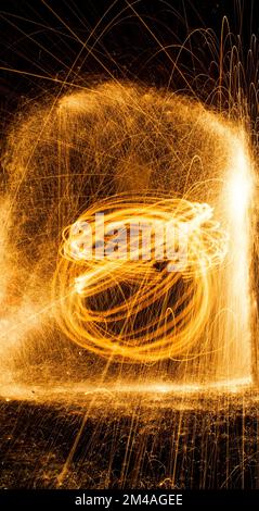 Steel wool, wire wool, fire, sparks, burning, fire spinning, burning ...