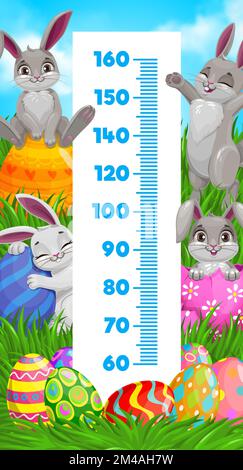 Kids height chart, Easter bunnies and egg hunting, vector growth ...