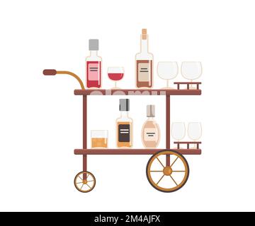 Bar cart with bottles and glasses on transparent background Stock ...