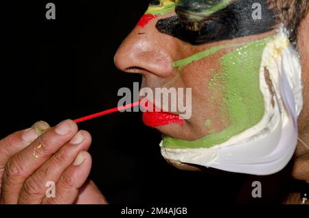 The make up of the Kathakali-character Jayantha step by step Stock ...