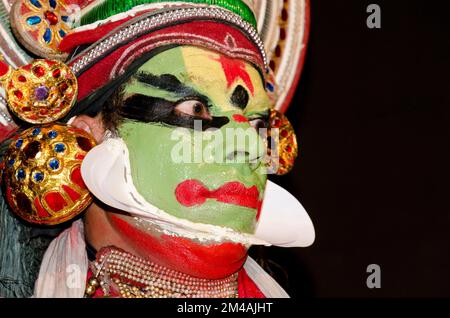 The make up of the Kathakali-character Jayantha step by step Stock ...