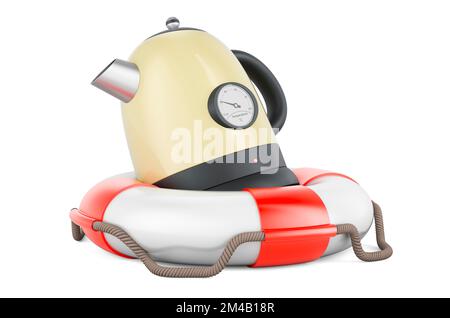 Electric tea kettle, retro design on laptop keyboard, 3D rendering ...