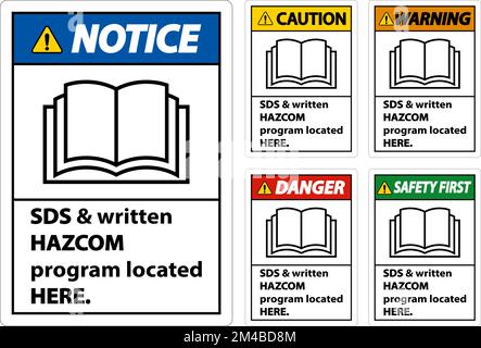 SDS and HazCom Located Here Sign On White Background Stock Vector Image ...