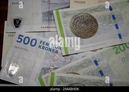 Copenhagen/Denmark/20 December 2022/ Danish kroner notes currency in ...