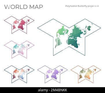 Map of the World. Gnomonic butterfly projection. Globe with latitude ...