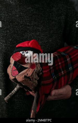 closeup of a homemade tio de nadal, a magical christmas character ...