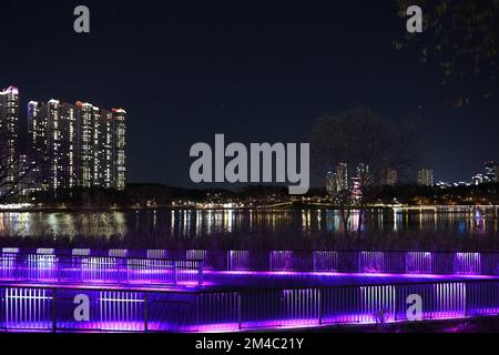 The beautiful night city view at Gwanggyo Lake park in Suwon, South ...