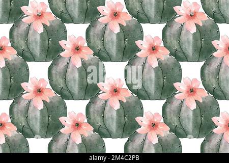 Seamless pattern with succulents and cacti flowers. Watercolor hand ...