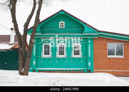 A Russian wood house covered in snow Stock Photo - Alamy