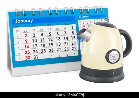 Electric tea kettle, retro design on laptop keyboard, 3D rendering ...