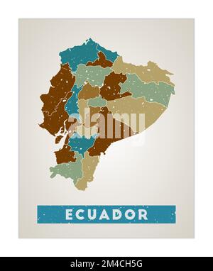 Ecuador map. Country poster with regions. Shape of Ecuador with country ...