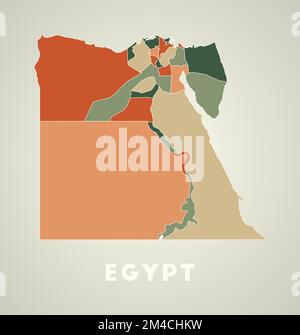 Egypt map. Country poster with regions. Old grunge texture. Shape of ...