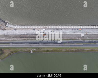The Afsluitdijk flood defense system in the Netherlands between North ...
