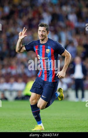 BARCELONA - SEP 7: Lewandowski celebrates after scoring a goal during ...