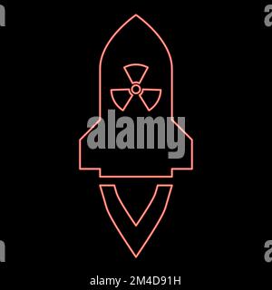 Neon atomic rocket flying Nuclear missile weapons Radioactive bomb Military concept icon black ...