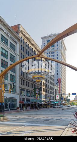 The 20-foot-tall GE Chandelier in Playhouse Square is suspended from a ...