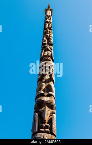 Hand carved cedar totem poles; Gitanyow - Kitwancool Historic Village ...