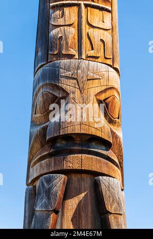 Hand carved cedar totem poles; Gitanyow - Kitwancool Historic Village ...